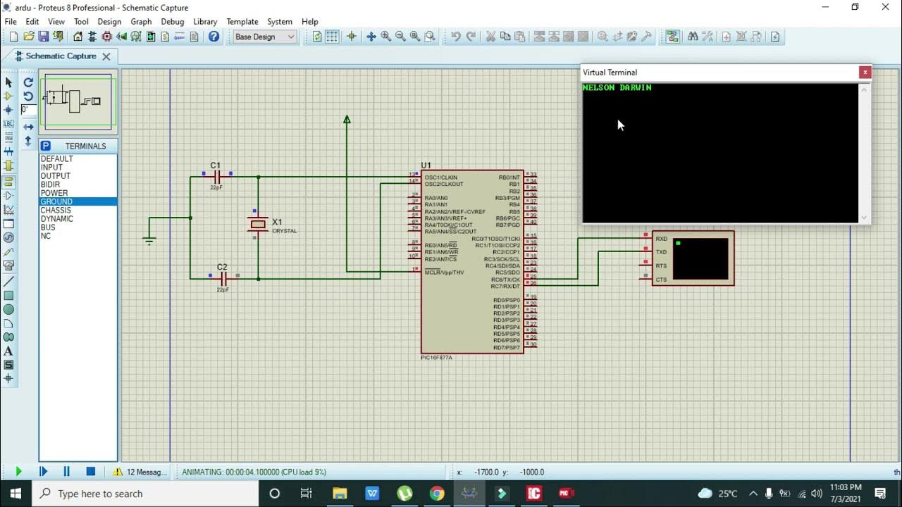 how to see the serial uart values of pic microcontroller in proteus using micro C - YouTube