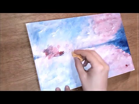 Painting Easy Abstract Landscape With A Sponge Step by Step - YouTube