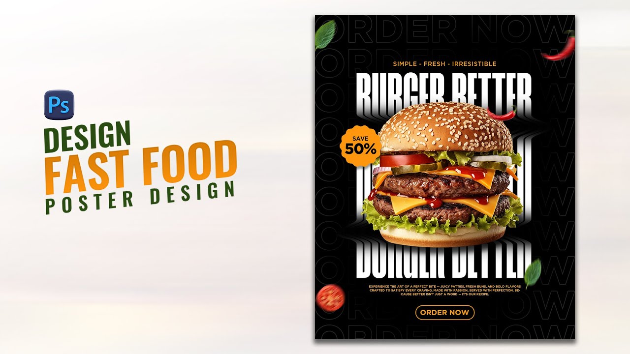 Design Fast Food Poster Design in Adobe Photoshop | Burger Poster ...