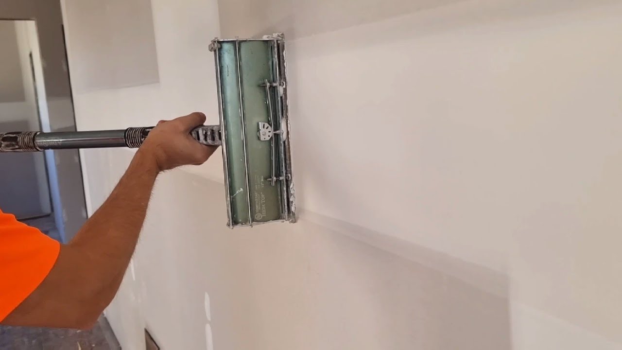 How to finish plasterboard walls & ceilings final coat - YouTube