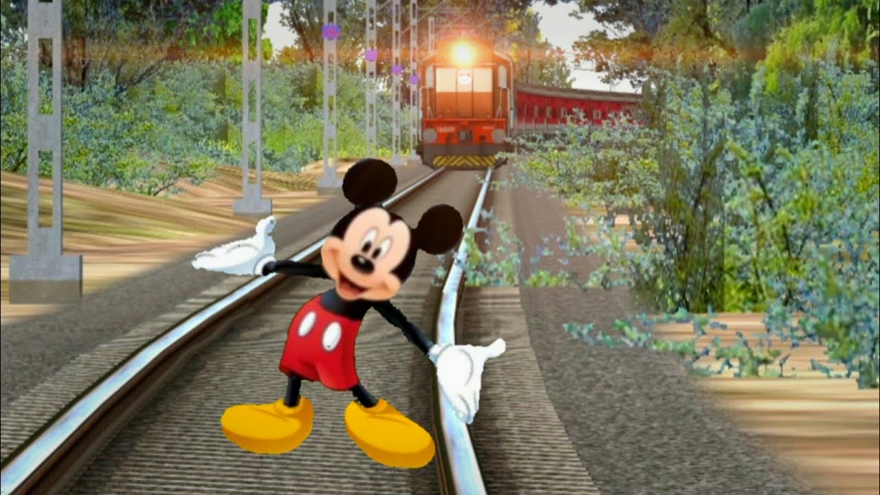CRAZY Mickey Mouse is dancing in front of speedy train - YouTube