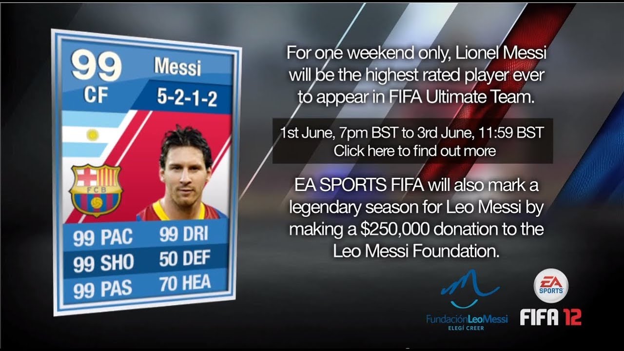 FIFA 12 Ultimate Team - 99 Rated Messi Stats & Info - YouTube