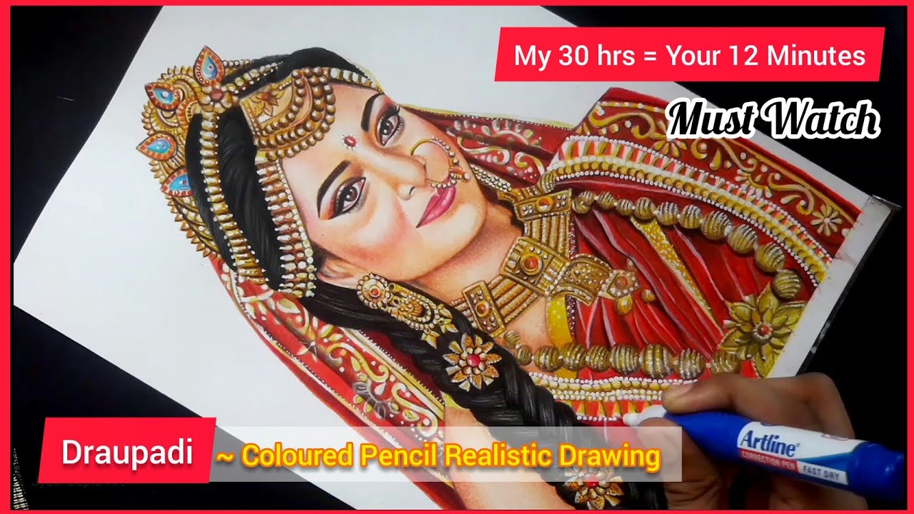Draupadi Drawing with Colour Pencil 😍| Mahabharat | Pooja Sharma / Full ...