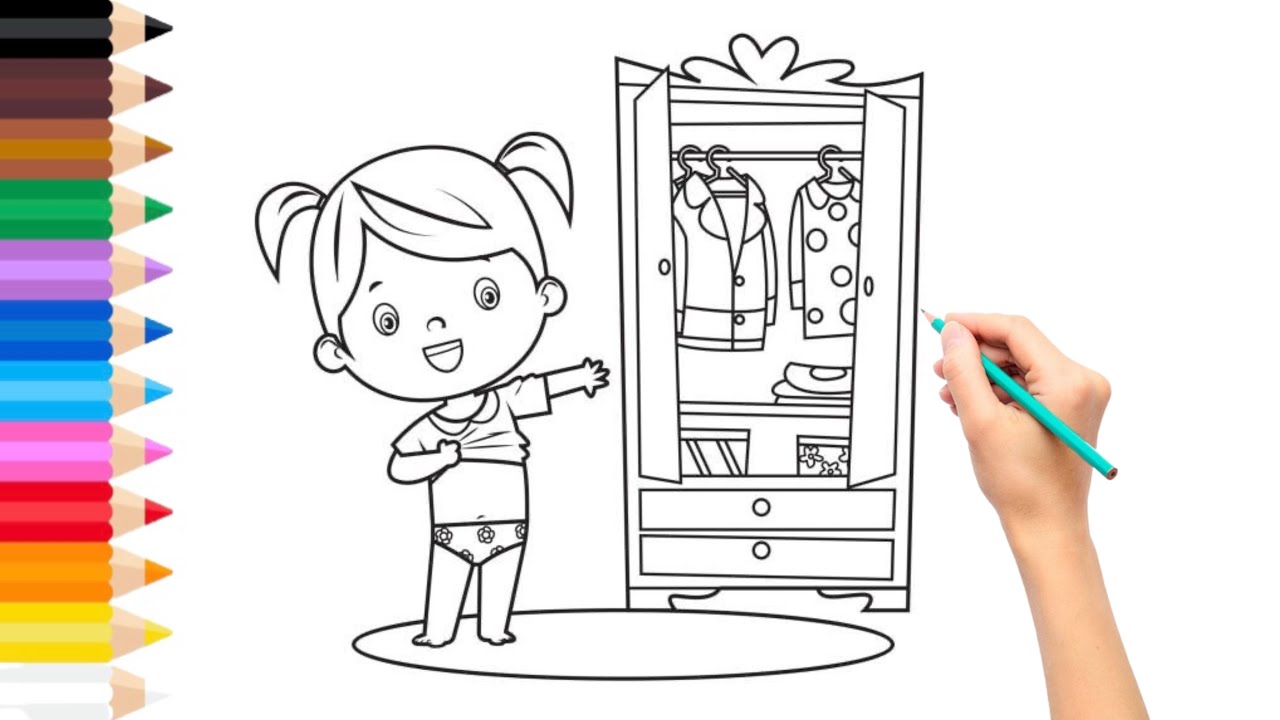 Drawing & Coloring Wardrobe & Kids | How To Draw & Coloring Wardrobe ...
