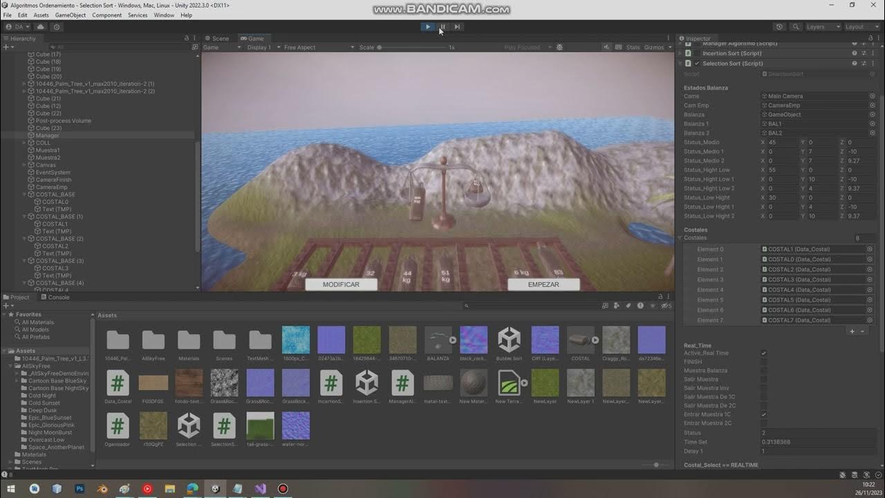 ALGORITMO DE ORDENAMIENTO EN UNITY - Selection Sort (SIMULACIÓN) PARTE 1. - YouTube