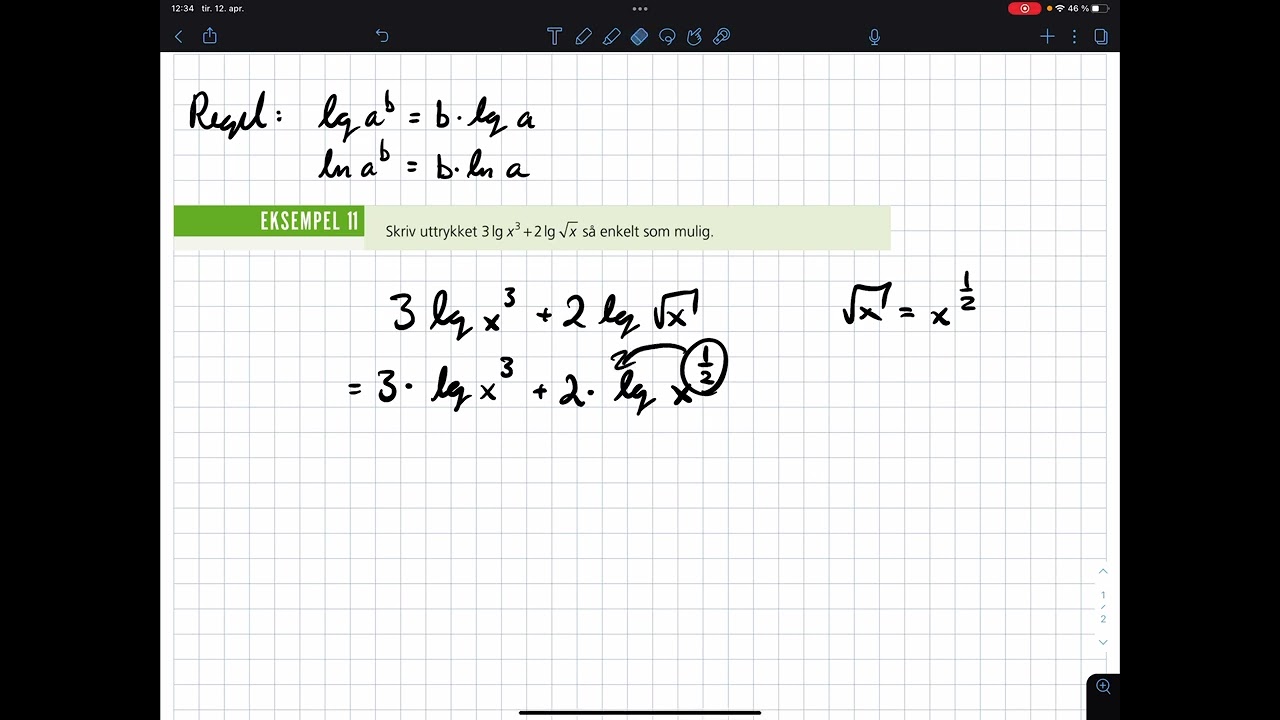 1C Logaritmesetningene 3: Tredje logaritmesetning, eksempel 11 - YouTube