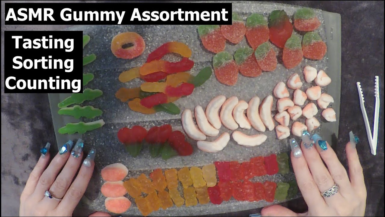 ASMR Tasting Gummy Candy Assortment | Sorting, Counting, Whispered ...