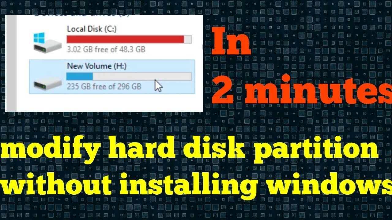 Create And Modify Hard Disk Partition Size In Windows Youtube