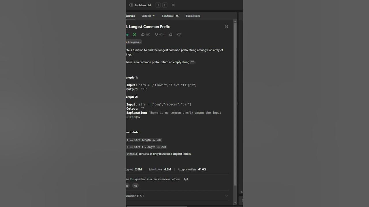 Longest Common Prefix Leetcode Cfam Leetcode Leetcode14 Cfam Youtube 6663