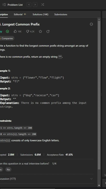 Longest Common Prefix Leetcode Cfam Leetcode Leetcode14 Cfam Youtube