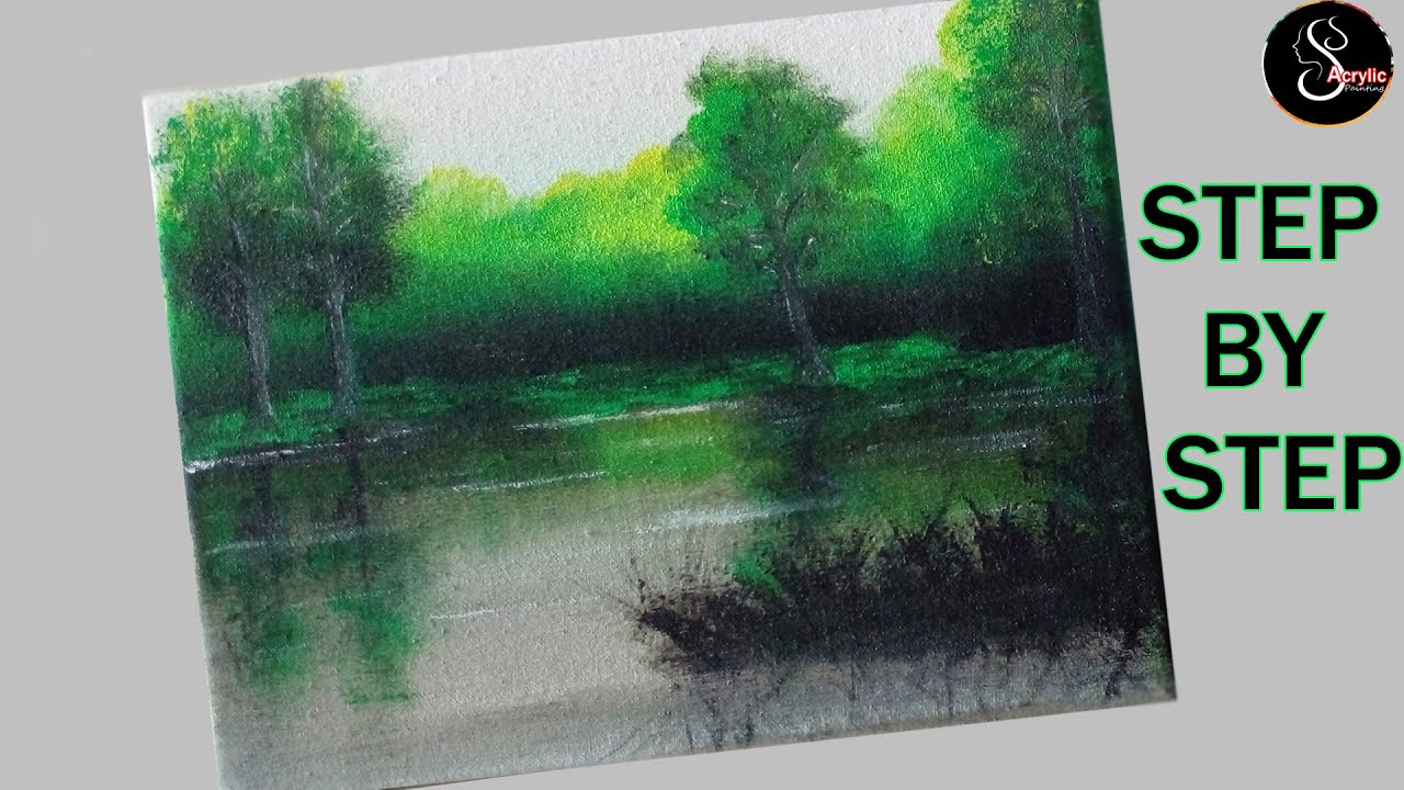 How to paint nature scenery with acrylic | green landscape | acrylic ...