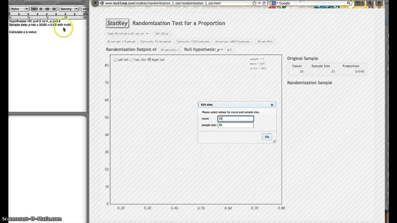 Randomization Distribution And P Value Using Statkey Youtube
