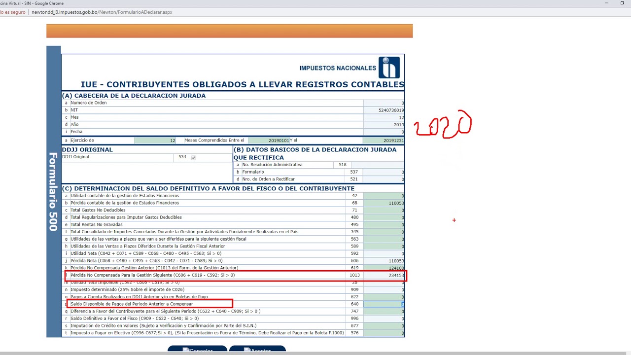 Declarar Formulario 500 con Pérdida de la Gestión y Pérdidas Acumuladas ...