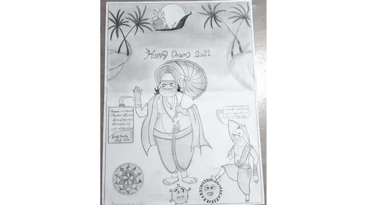 || maveli and vamanan easy drawing || corona theme || how to draw ...