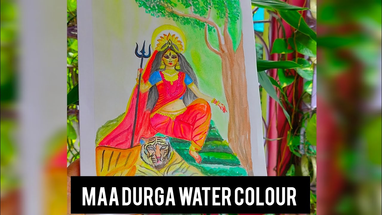 Maa durga water colour easy drawing...#art #artandcraft #maadurga - YouTube