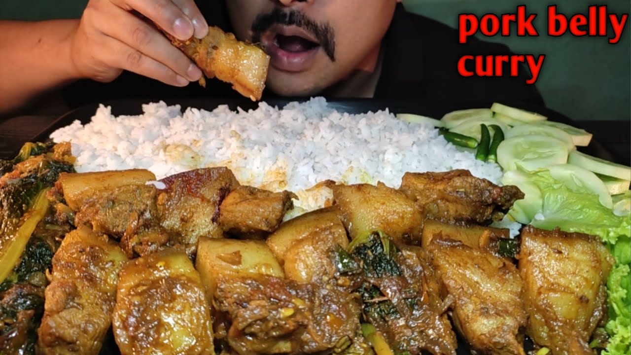 PORK BELLY CURRY EATING | PORK FRY EATING CHALLENGE | SPICY PORK CURRY ...
