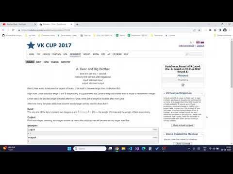 Codeforces 791A Bear and Big Brother Problem | Codeforce Round 405, VK Cup | Competitive ...