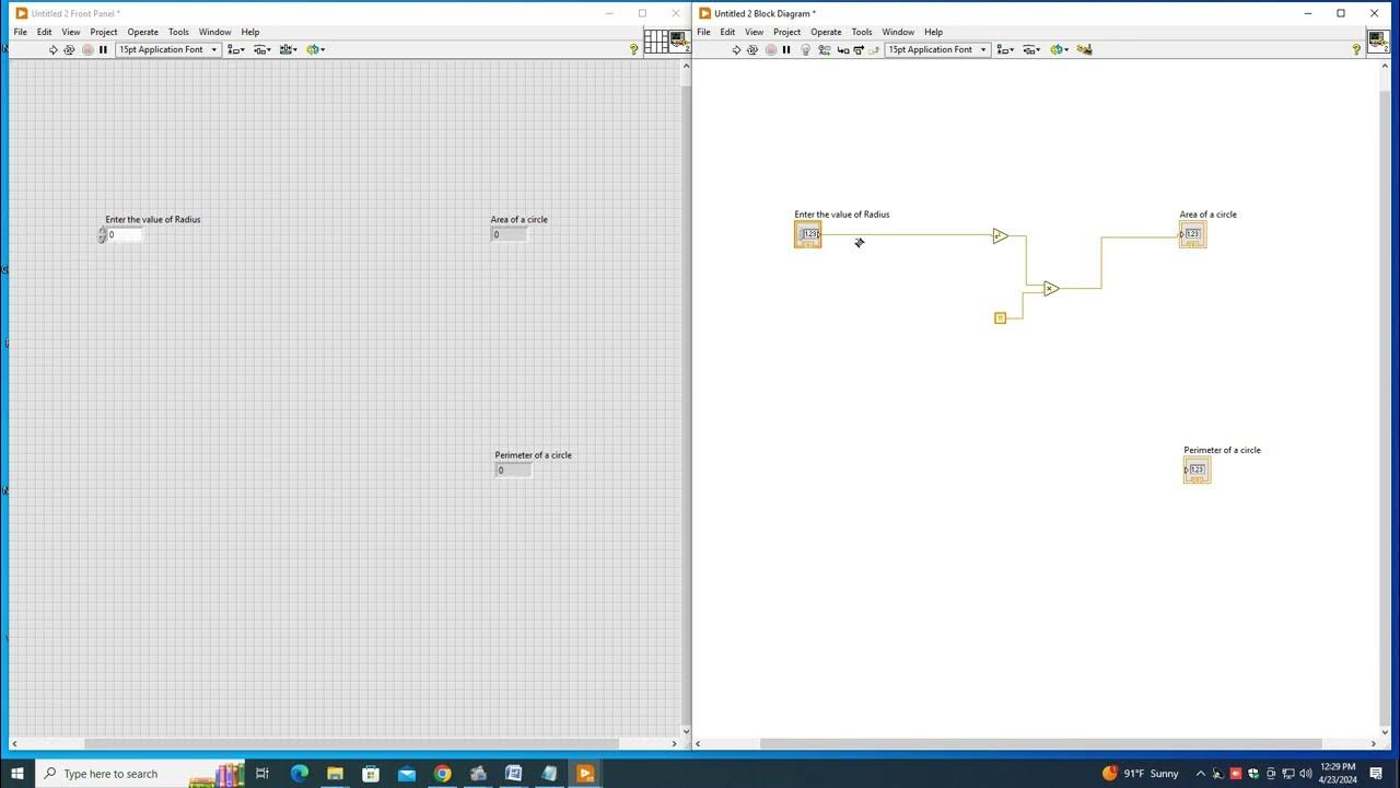 Exp#4 Calculating Area and Perimeter of the Circle using LabView - YouTube