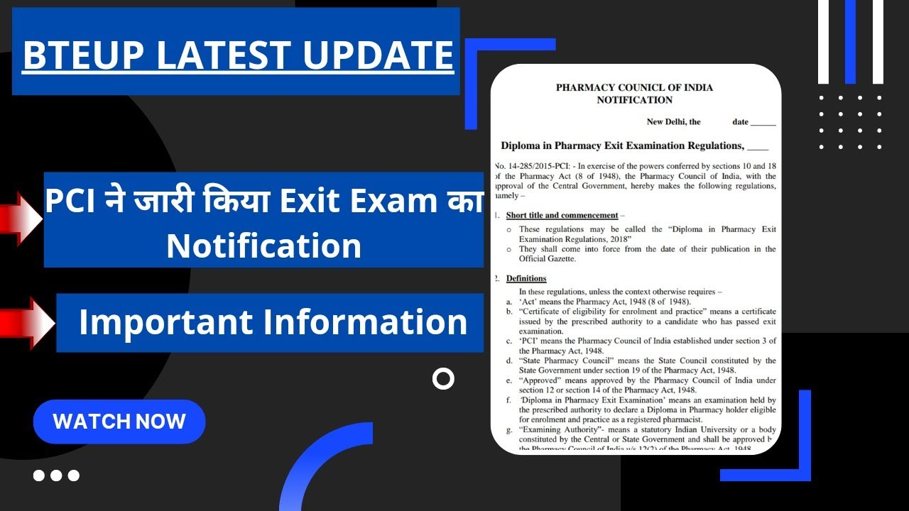 Bteup Latest Update 2022 | PCI New Notification | D Pharma Exit Exam ...