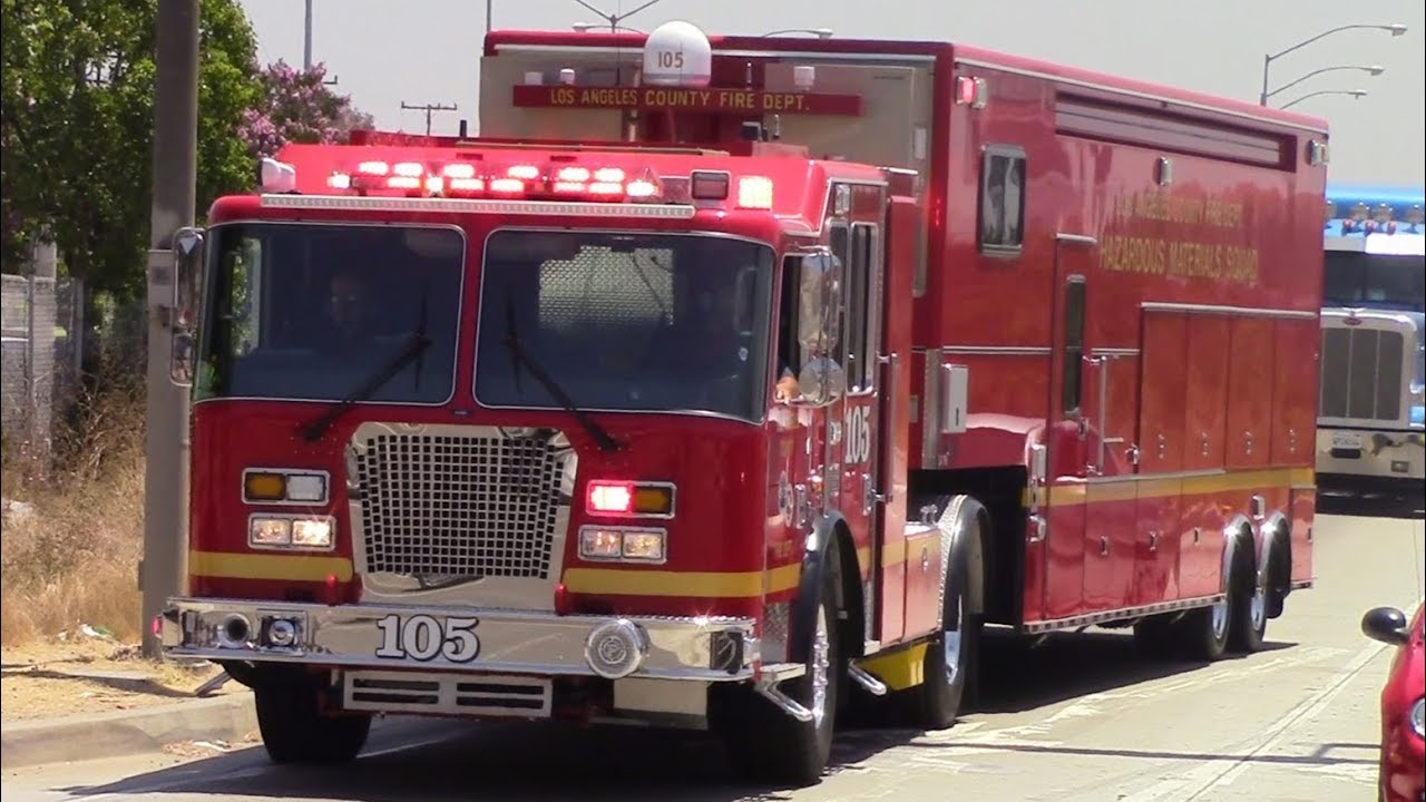 LACoFD New Hazmat 105 & Engine 105 Responding - YouTube