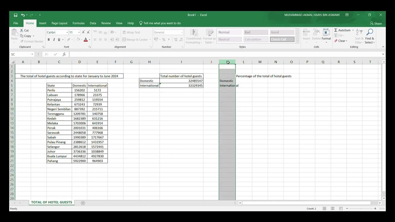 COMMUNITY SERVICE CSC098 - HOW TO CALCULATE TOTAL NUMBER AND PERCENTAGE USING MICROSOFT EXCEL ...