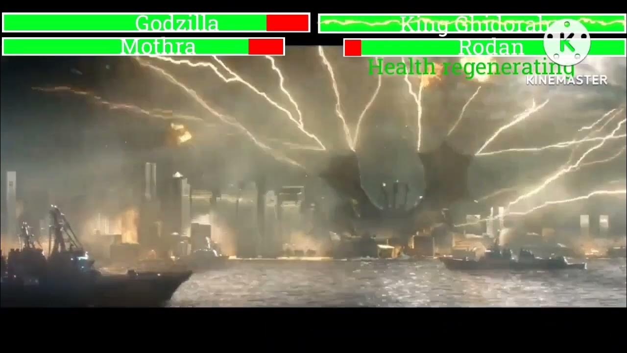 Godzilla and Mothra vs King Ghidorah and Rodan with healthbars City Fight Godzilla: KOTM 1/2 ...