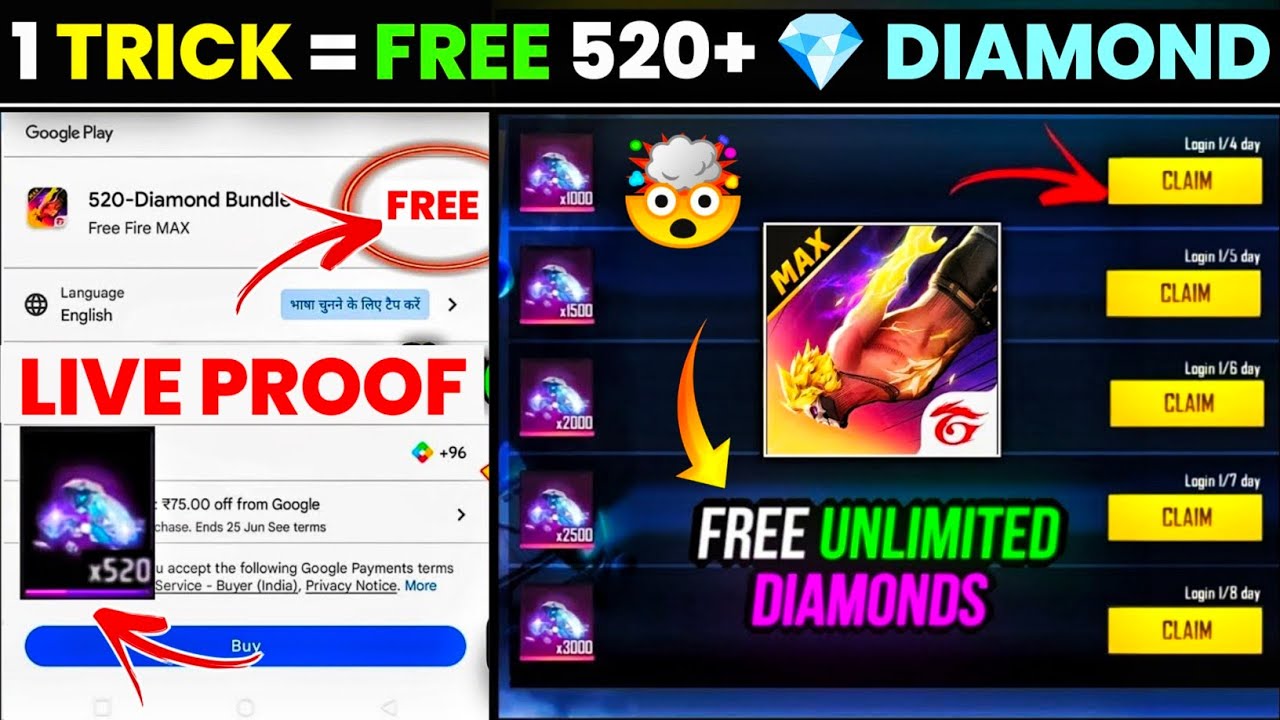 🔥💎 520+ Free Diamonds in Free Fire Trick. How to Get Free diamond in ...