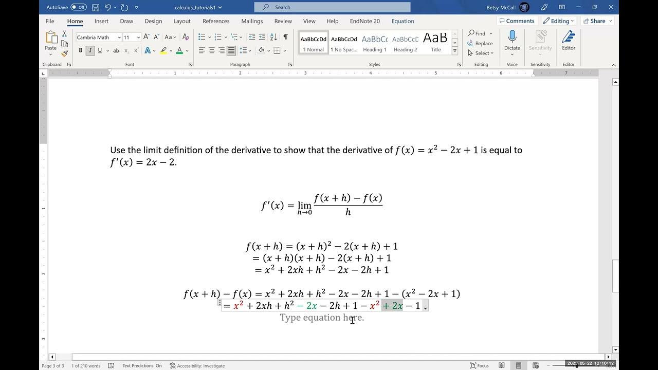 Finding the Derivative of a Function with the Limit Definition - Polynomial - YouTube