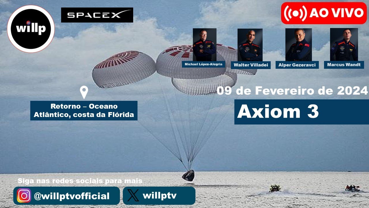 MISSÃO AXIOM-3 | SPACEX E NASA | RETORNO E SPLASHDOWN - YouTube