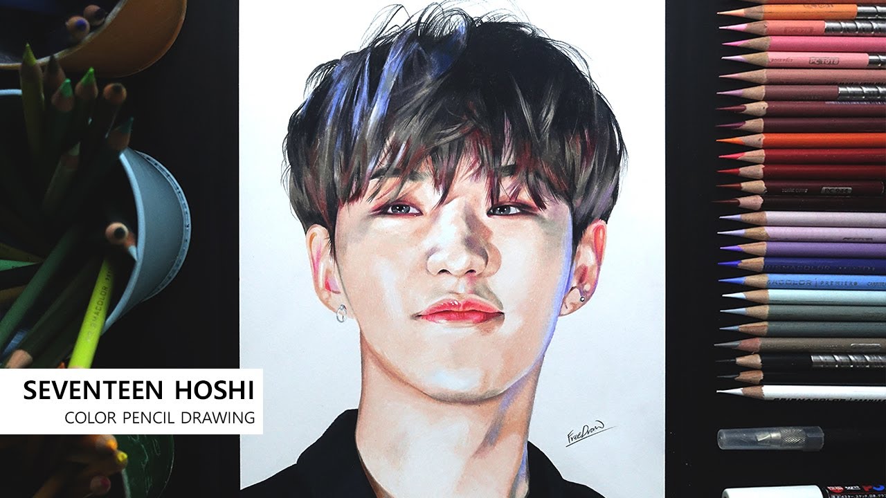 SEVENTEEN HOSHI (세븐틴 호시) colored pencil drawing - 자유그림 - YouTube