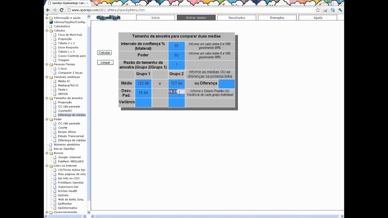 Cálculo do Espaço Amostral utilizando OpenEpi - YouTube
