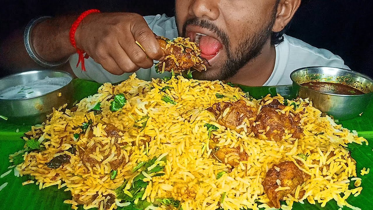 CHICKEN BIRYANI WITH RAITA & GRAVY EATING SHOW | ASMR MUKBANG VIDEO ...