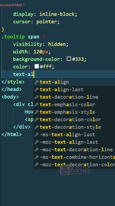Membuat Tooltip Dengan Html Dan Css Cssproperty Htmlcss Kelaskomputeronline Youtube