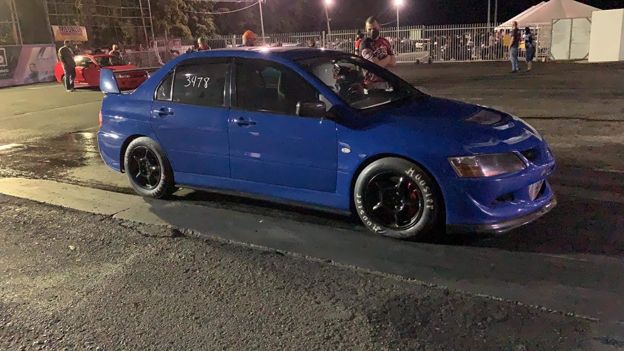 Evo 8 at the track: 10 second 1/4 mile pass - YouTube