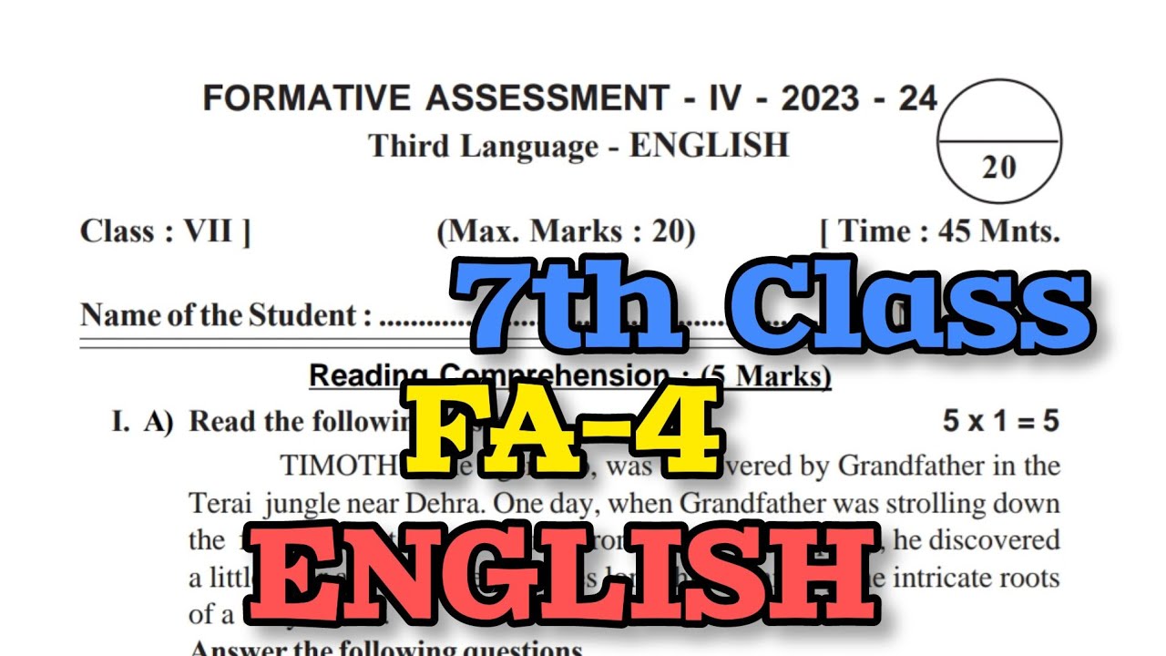 7th FA 4 ENGLISH Question Paper 2023 2024 Real FA 4 CLASS 7th 7th FA 4 ENGLISH Question Paper 2023 2024 Real FA 4 CLASS 7th
