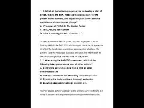 PHTLS 10th Edition Self Test 2024, 2025 Updated Questions and Verified ...