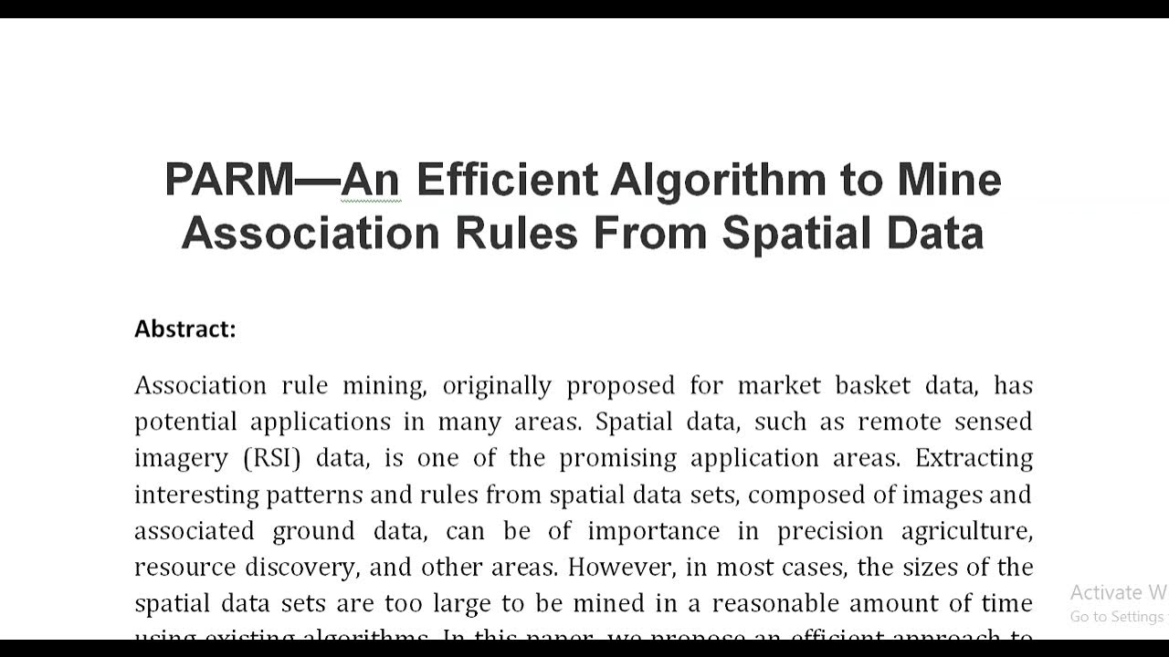 PARM—An Efficient Algorithm to Mine Association Rules From Spatial Data - YouTube