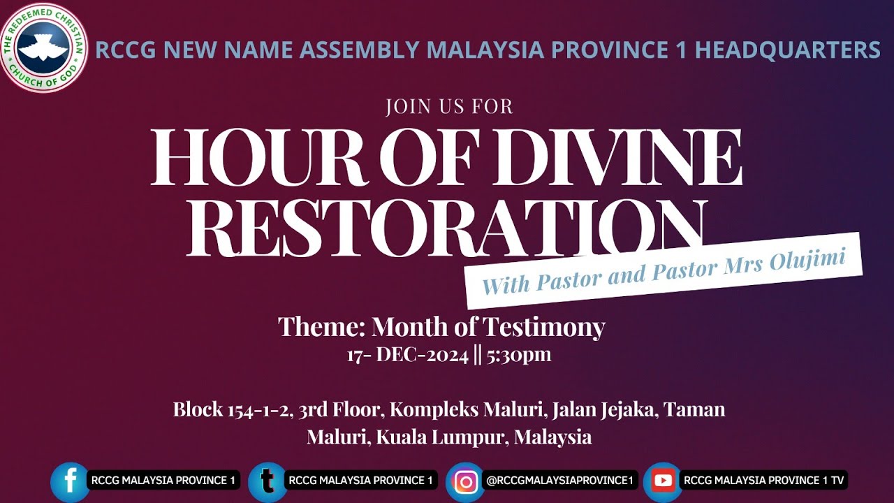 Hour of Divine Restoration on RCCG Malaysia Province 1 TV || 17/12/2024 ...