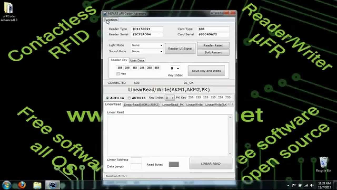 How to change RFID Card Security Key - uFRCoder Advanced version 1.0 (uFR Reader/Writer by D ...