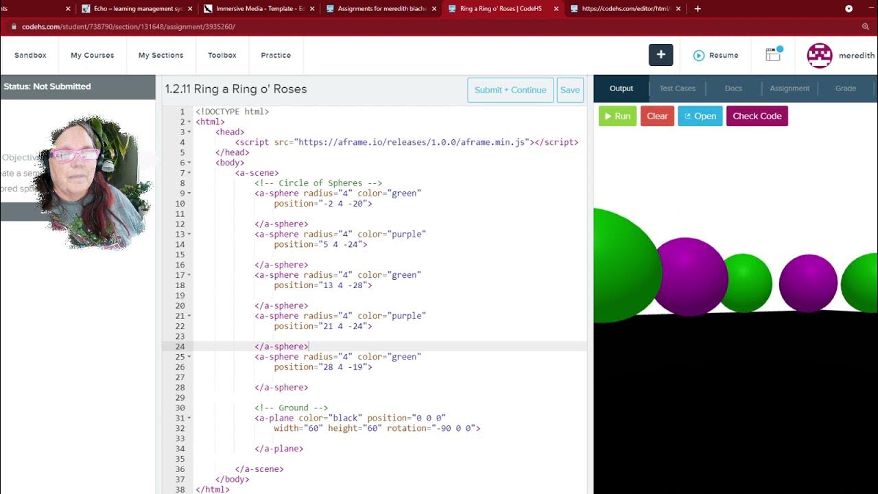 Codehs.com Intro to VR unit 1 lessons 1.2.10 & 1.2.11 snowflakes & Ring o' Roses - YouTube