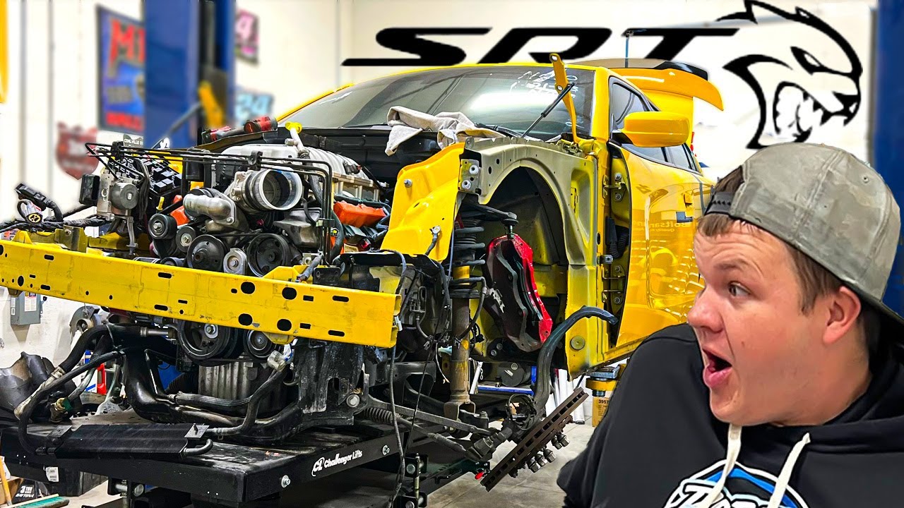 The Most Difficult Engine Pull...Totaled 700HP Dodge HellCat - YouTube