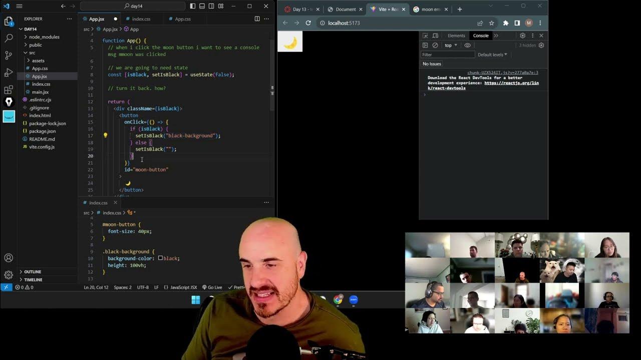 Lecture on React Event Listeners: onclick, onchange at Hackmyhead Coding Bootcamp - YouTube