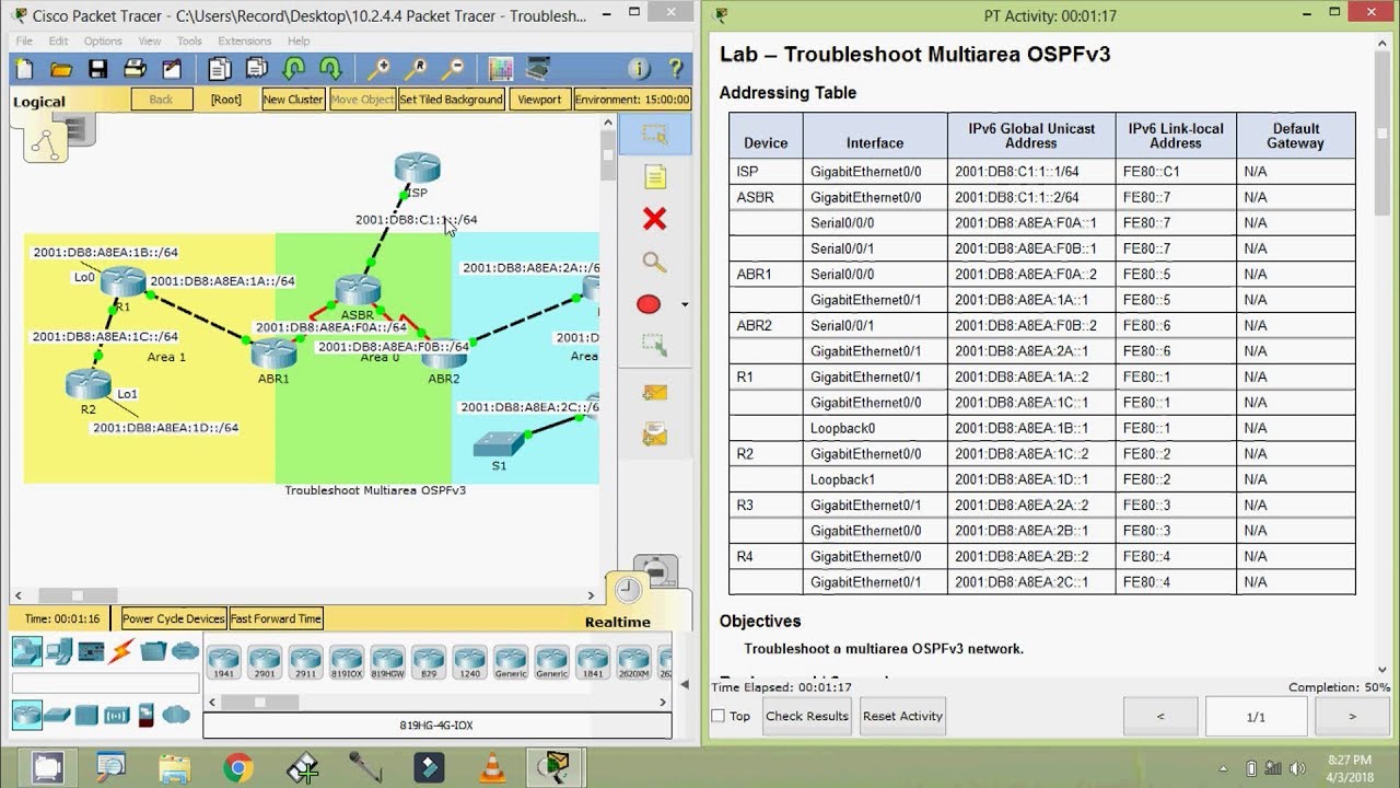 10244 Packet Tracer Troubleshoot Multiarea Ospfv3 Youtube