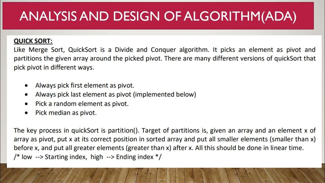 Quick Sort in Analysis Design And Algorithm | Quick Sort in Hindi | ADA ...