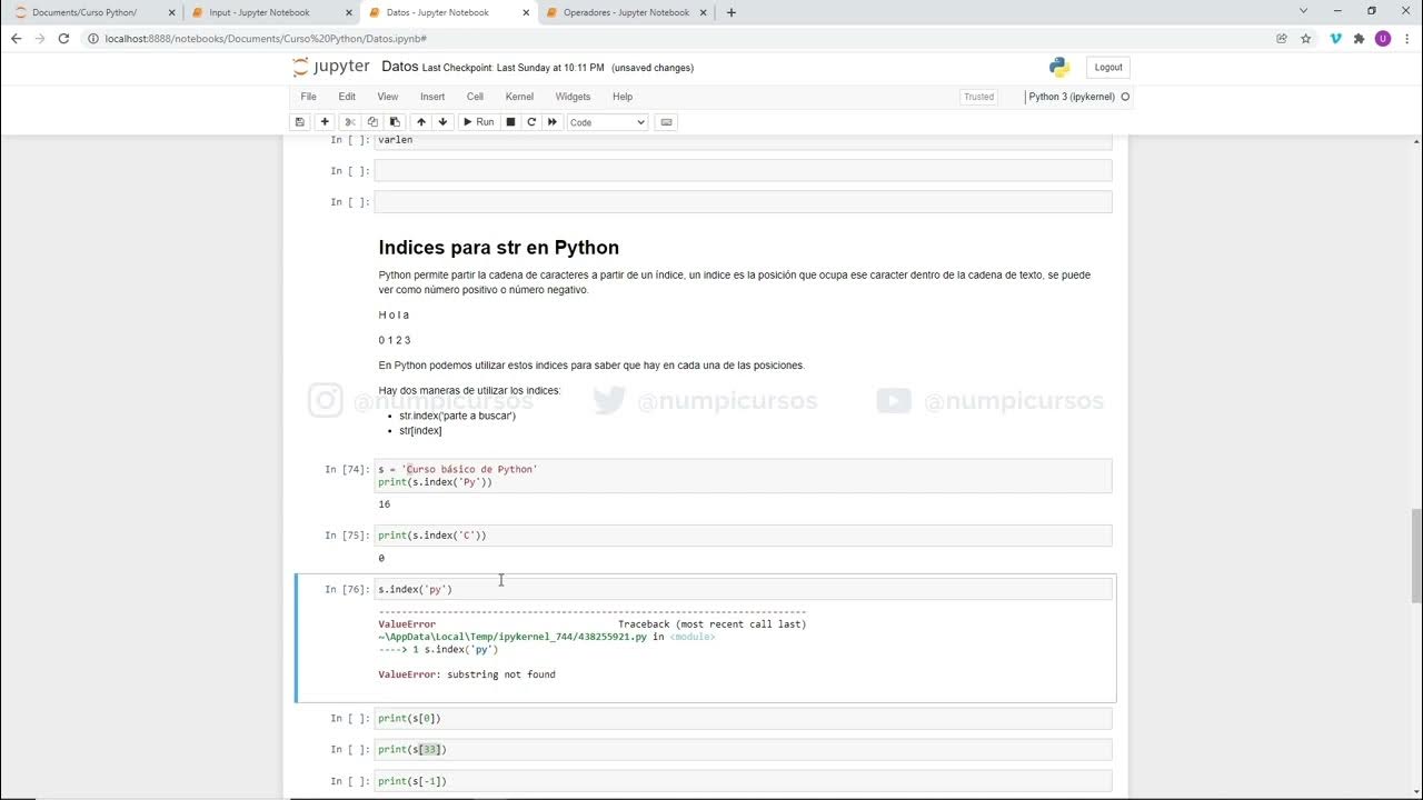 14 Índices para cadenas de caracteres en Python - YouTube
