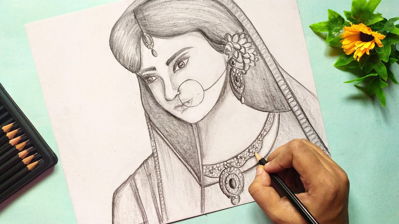 How to Draw Indian Bride Pencil Sketch || Bridal Drawing Pencil Sketch ...