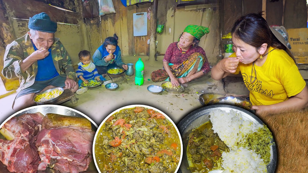 Sheep Meat Fry Recipe with rice in Rural Village | Lamb Meat recipe ...