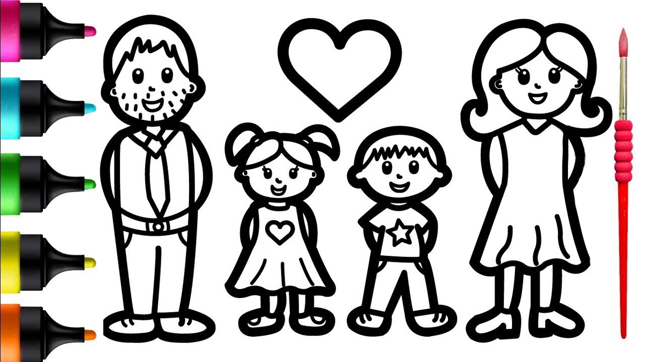 Let's Draw and Paint a Happy Family Together | Coloring Fun for Kids 👩 ...