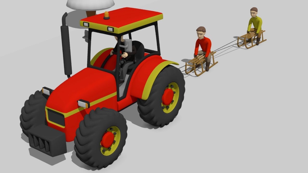 Red Tractor Assembly | Kids on sleigh ride | Children sledding ...