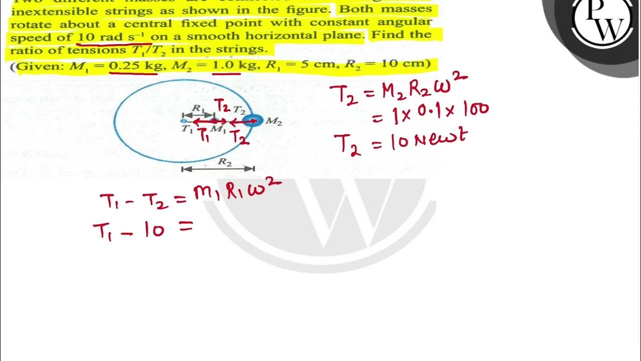 Two different masses are connected to two light and inextensible strings as shown in the figure ...